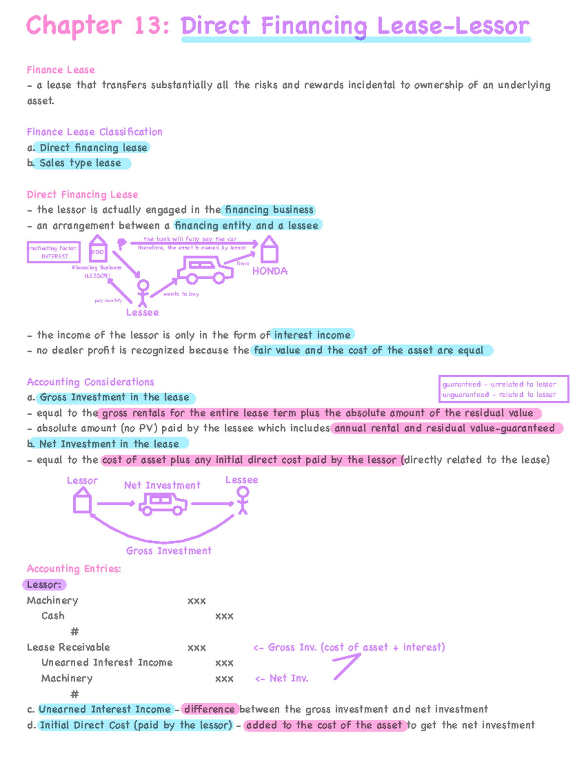 Chapter 13 Notes: Direct Financing Lease Concepts and Accounting - Studocu