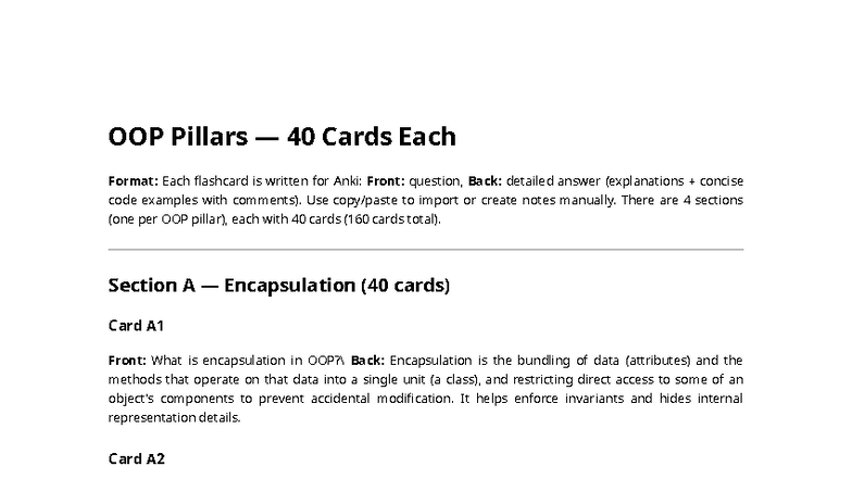 OOP Pillars: 40 Anki Flashcards on Encapsulation, Abstraction ...