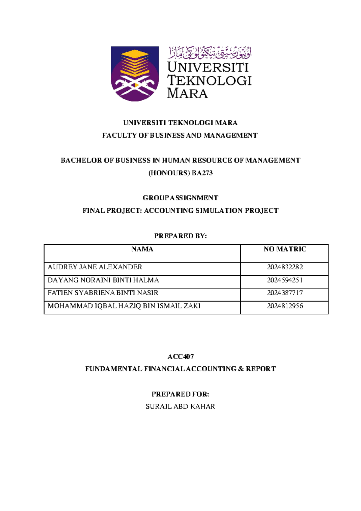 ACC407 Final Project: Accounting Simulation for RT Wholesale Grocers ...