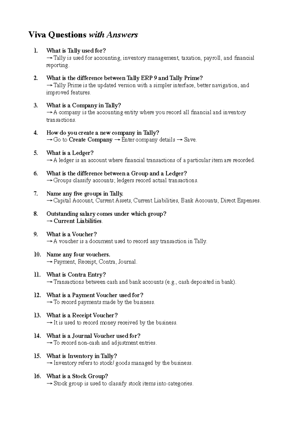 Tally VIVA Questions & Answers - PYQ Guide - Studocu