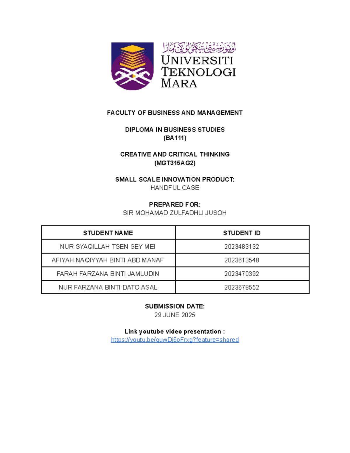 MGT315AG2 Small Scale Innovation Case Study Submission - Studocu