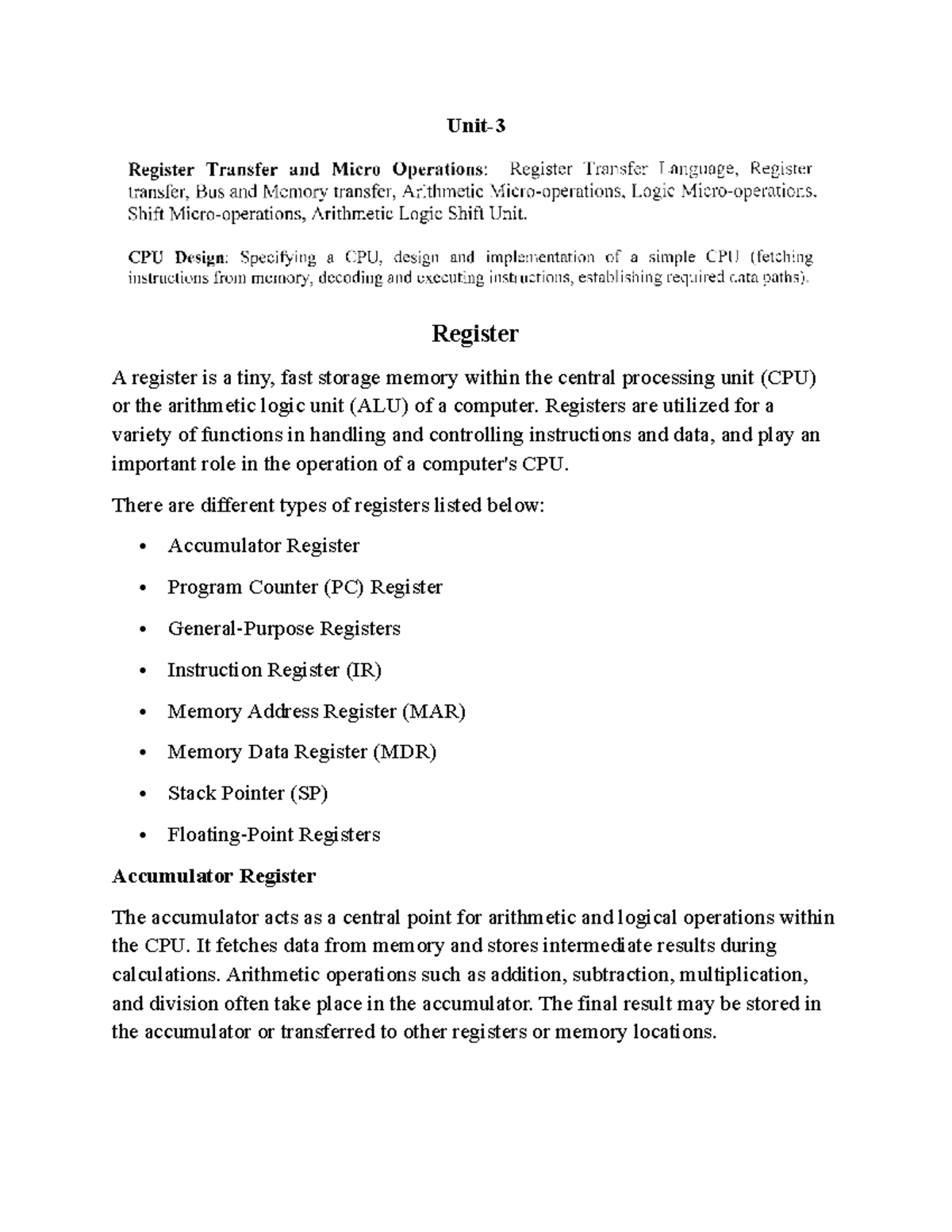 Register Operations and Transfer Language in CPU Design - Studocu