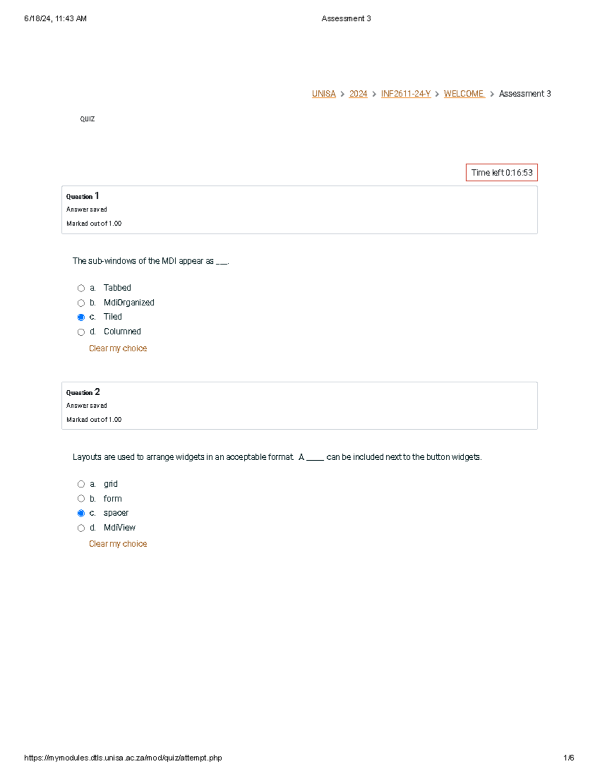 UNISA INF2611-24-Y Assessment 3 Quiz Questions & Answers - Studocu