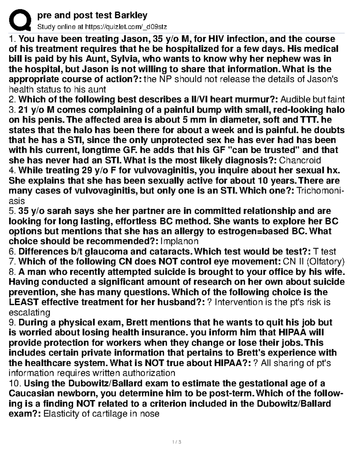 Pre and Post Test Review for Barkley Exam Preparation - Studocu
