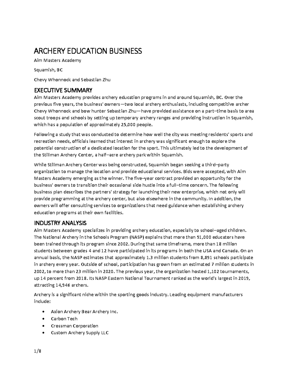 001-Archery Education Business Plan: Aim Masters Academy Insights - Studocu