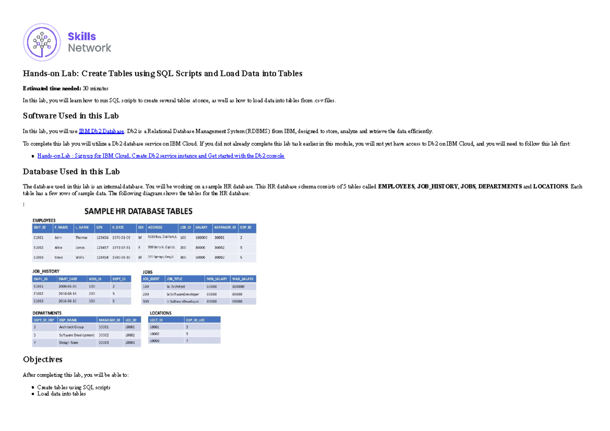 Hands-on Lab: SQL Table Creation & Data Loading in Db2 (Module) - Studocu
