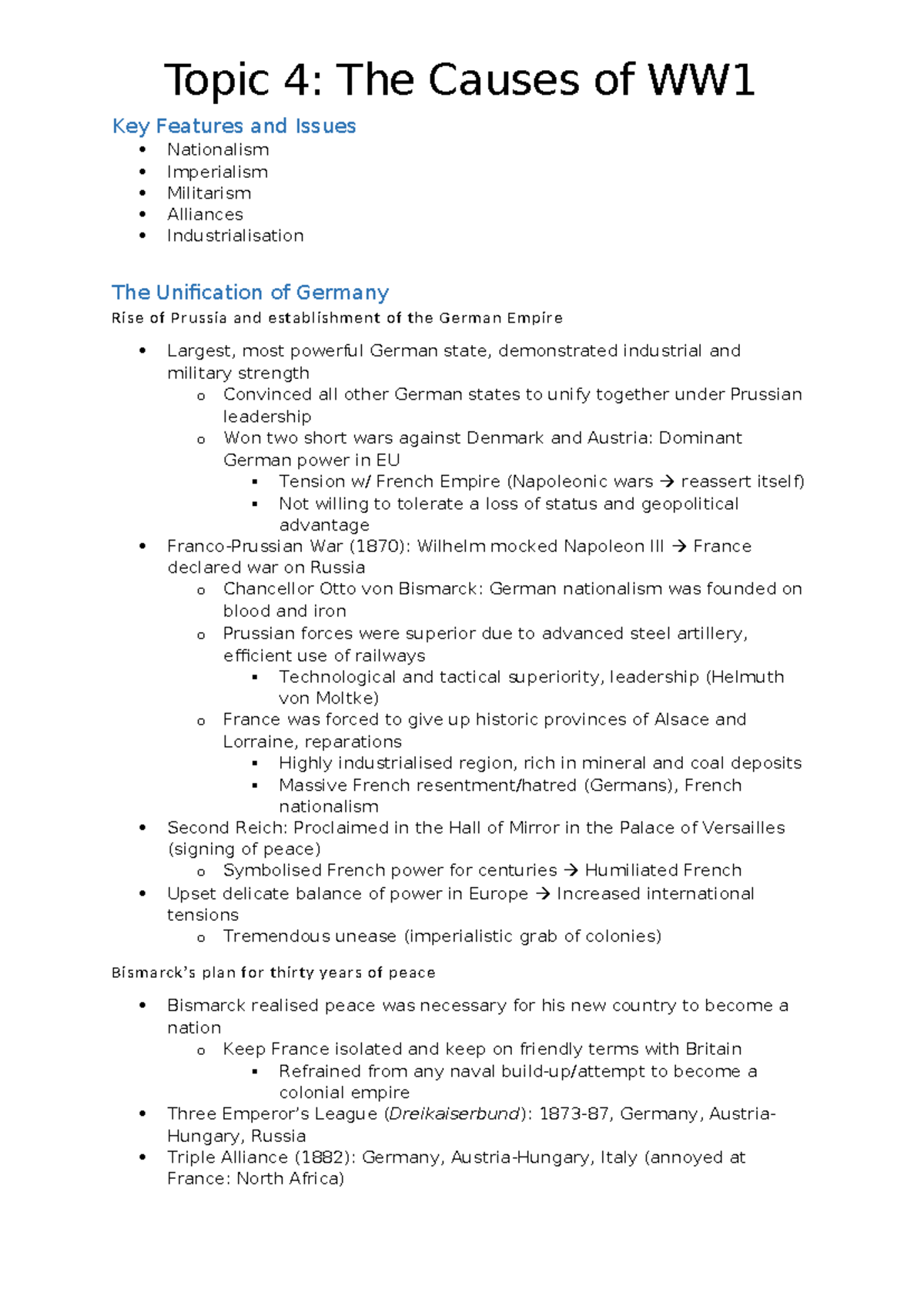 Causes of WW1: Nationalism, Imperialism, and Alliances Notes - Studocu