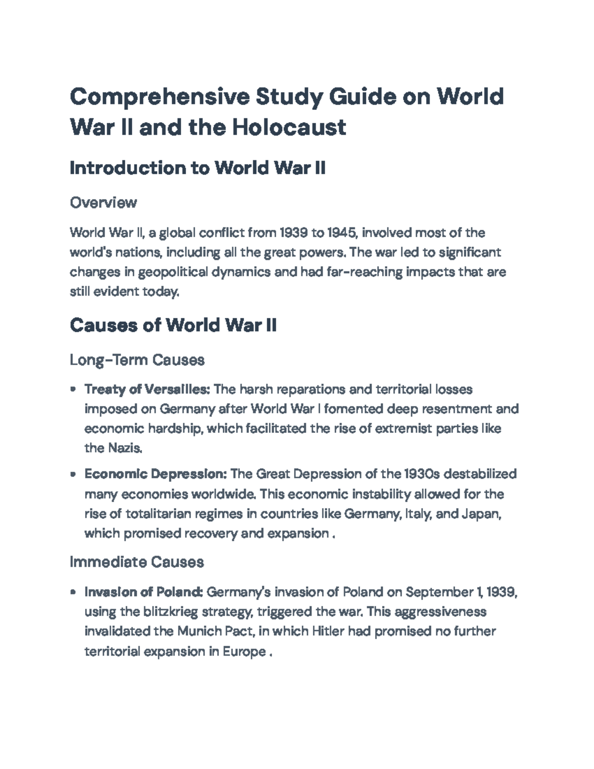 Comprehensive Study Guide: World War II (HIST101 Final Exam Notes ...
