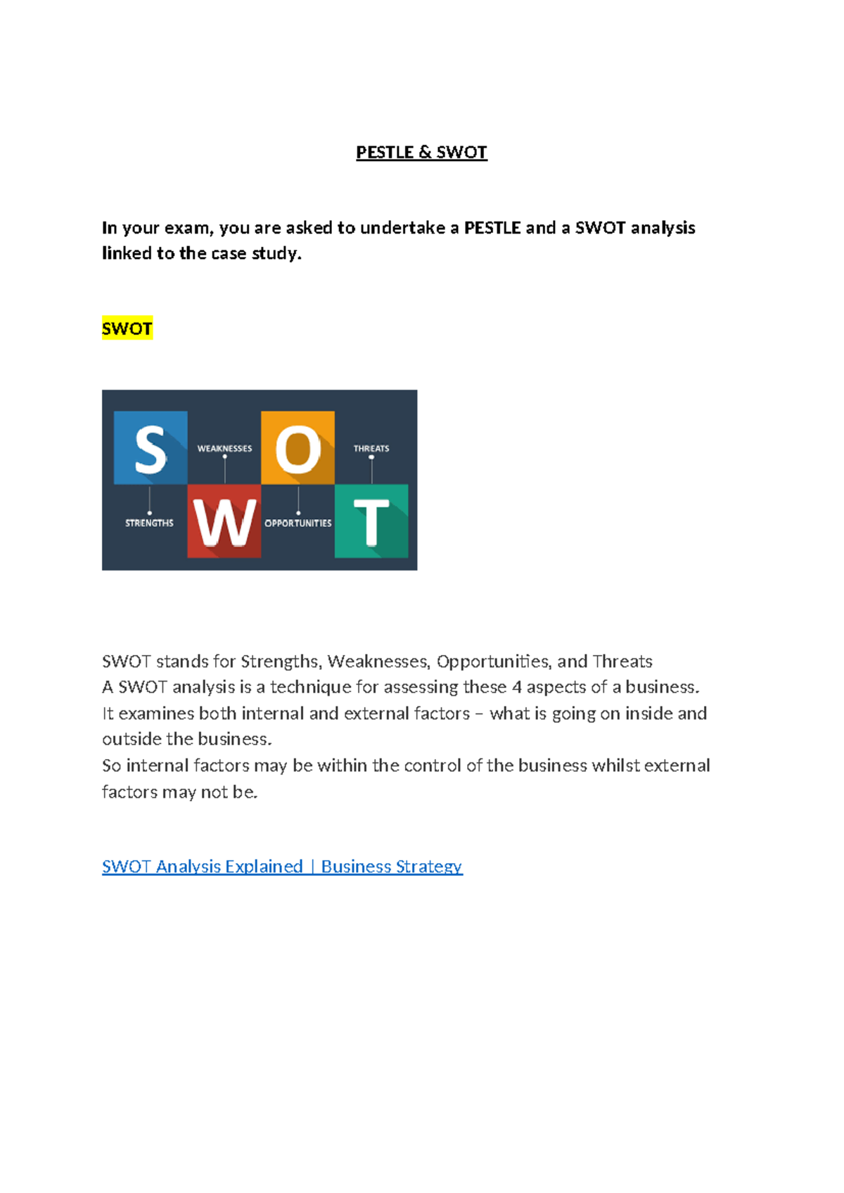 SWOT & PESTLE Analysis Guide for Business Studies (BUS101) - Studocu