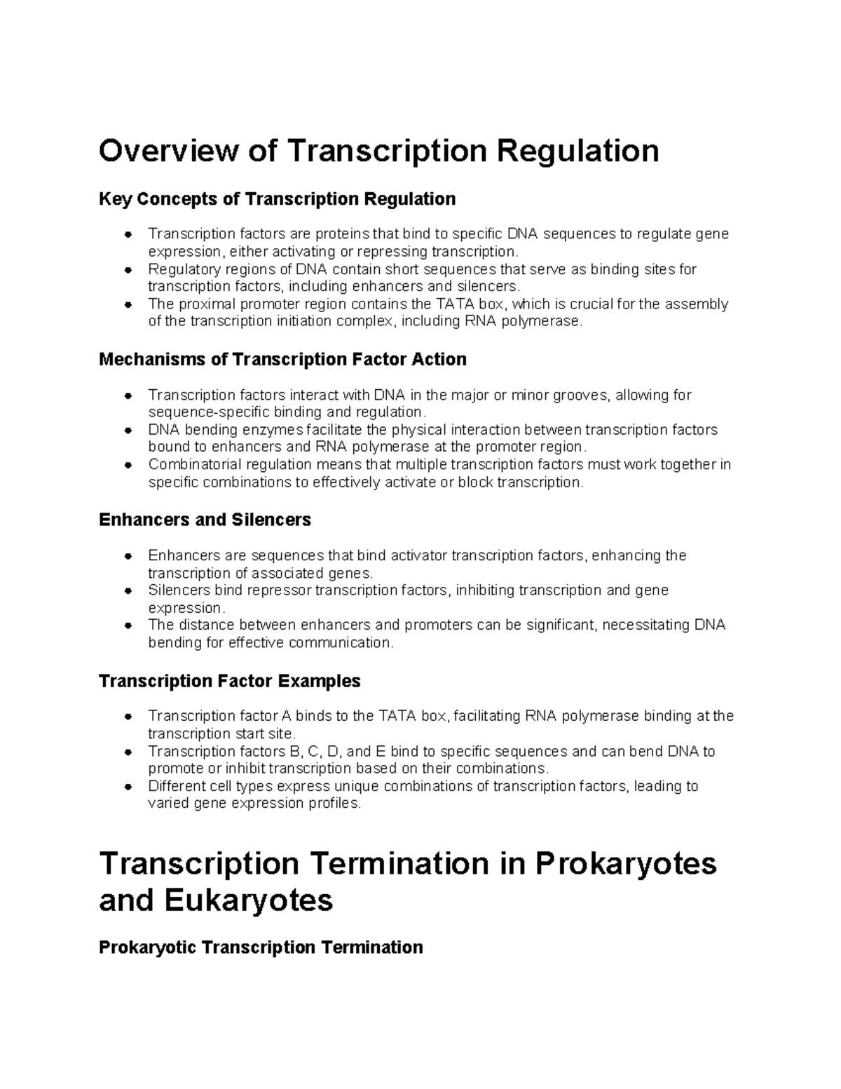 BIO 151 Exam 3 Study Guide - Overview of Transcription Regulation Key ...