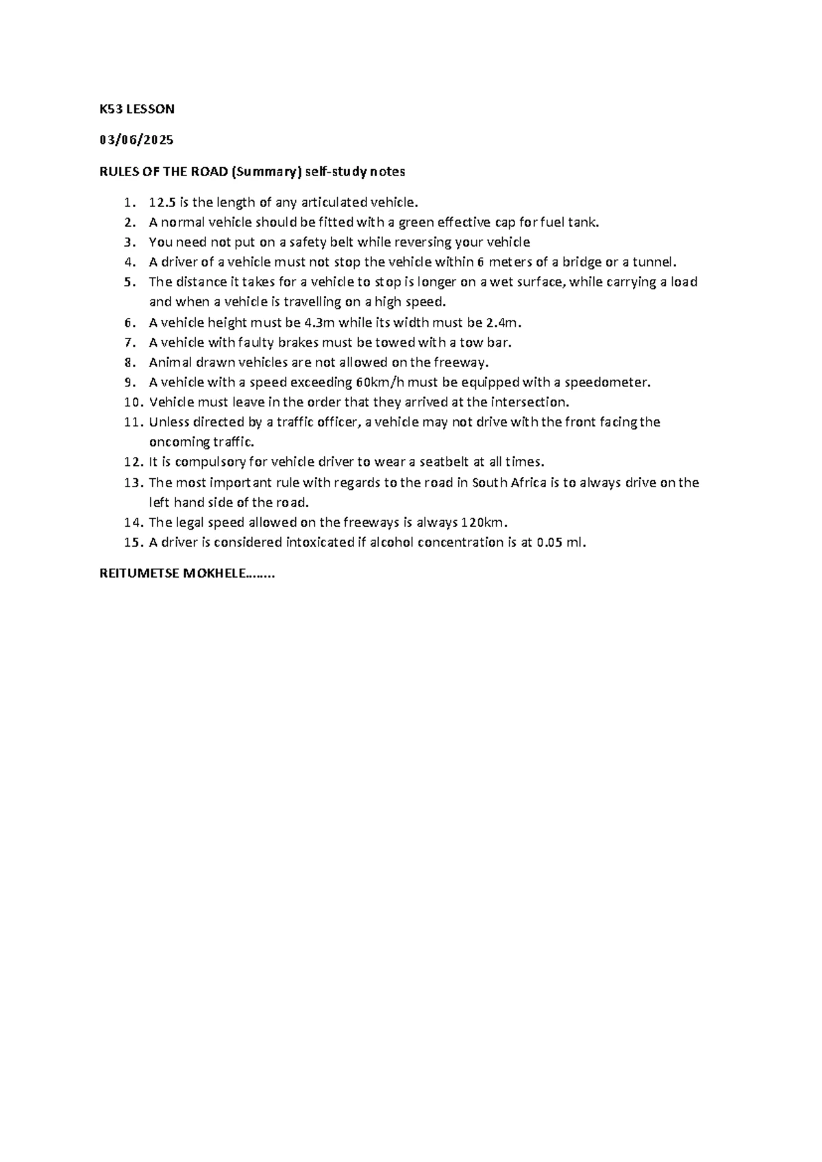 National Road Traffic Act, 1996 (Act No. 93 of 1996) Overview - Studocu
