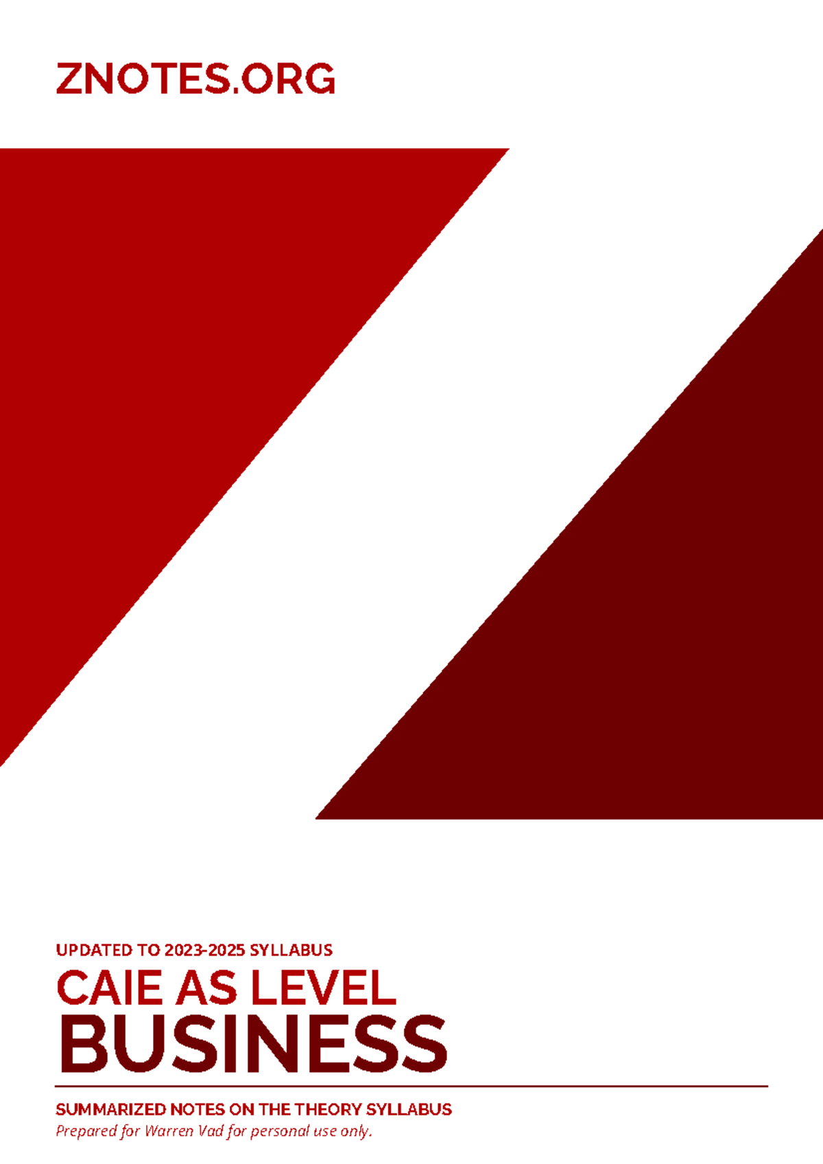 Caie AS Level Business 9609: Comprehensive Theory Notes 2023-2025 - Studocu