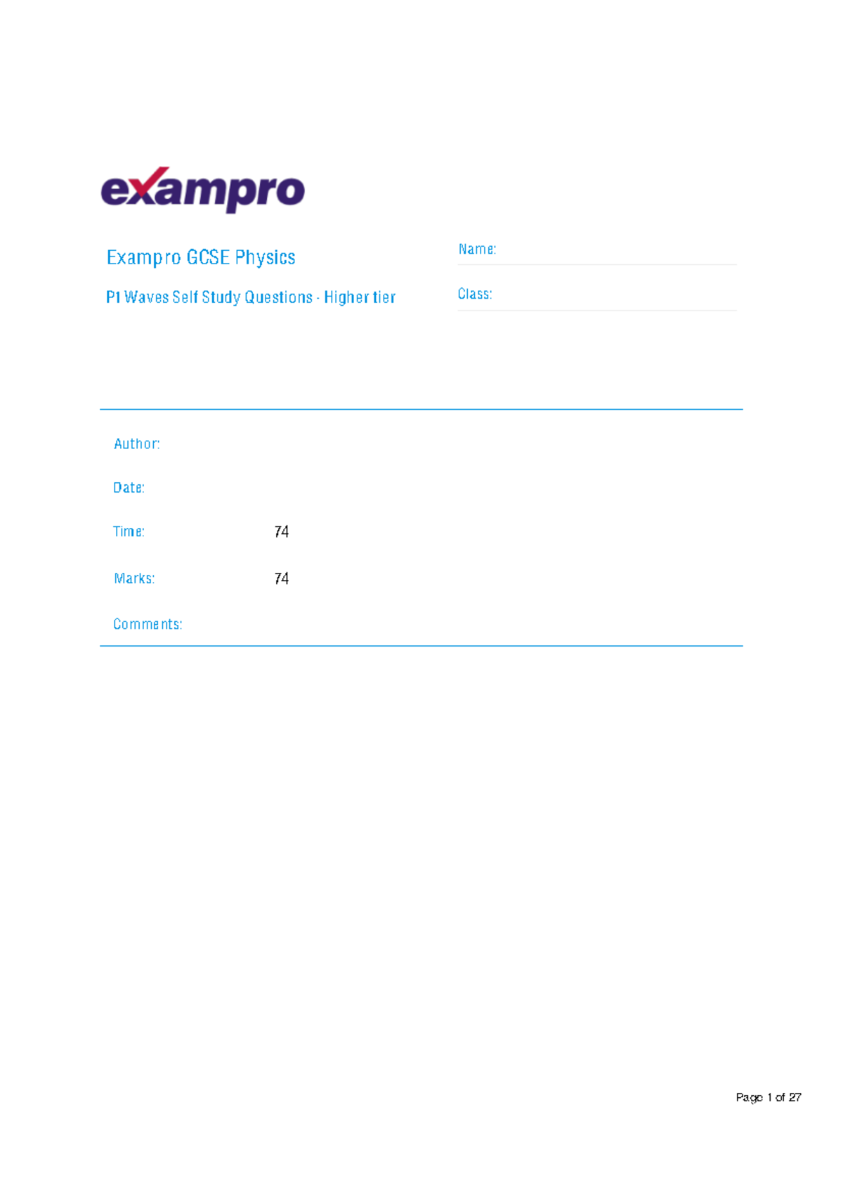 Exampro GCS E Physics Practice Exam - Waves Self Study Questions - Studocu
