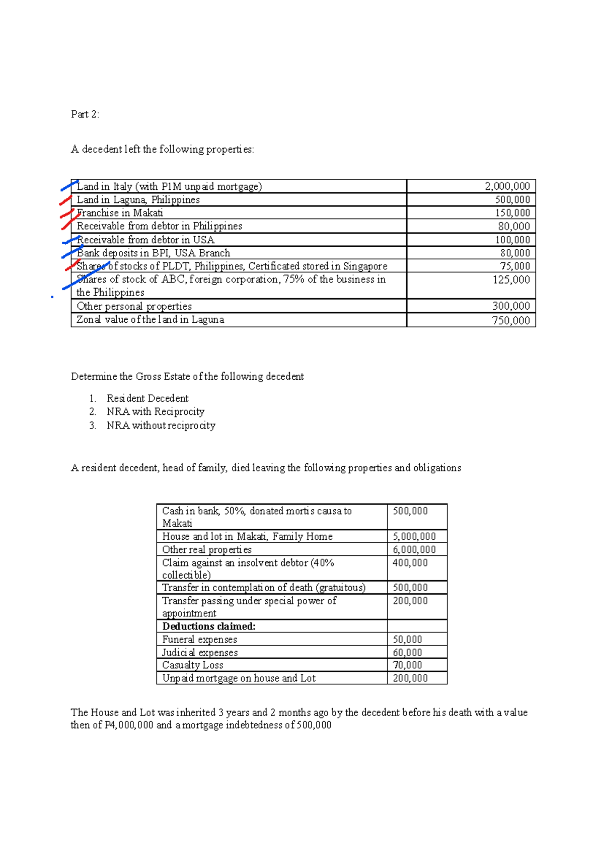 Midterm Exam on Gross Estate Calculation and Deductions Analysis - Studocu