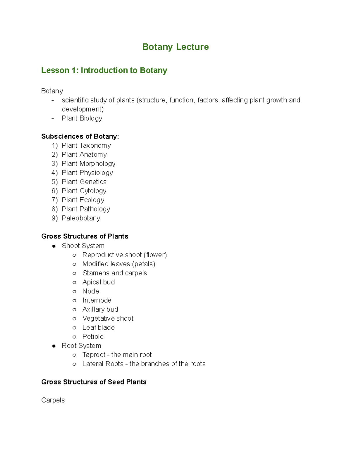 Botany Lecture Notes: Introduction to Plant Science and Diversity - Studocu