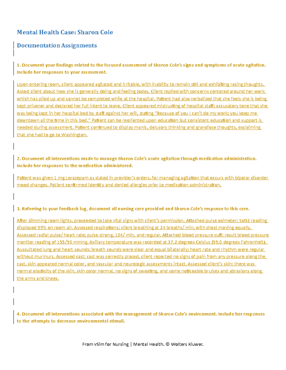 Mental Health Case Study V Sim2: Assessing Sharon Cole's Agitation ...