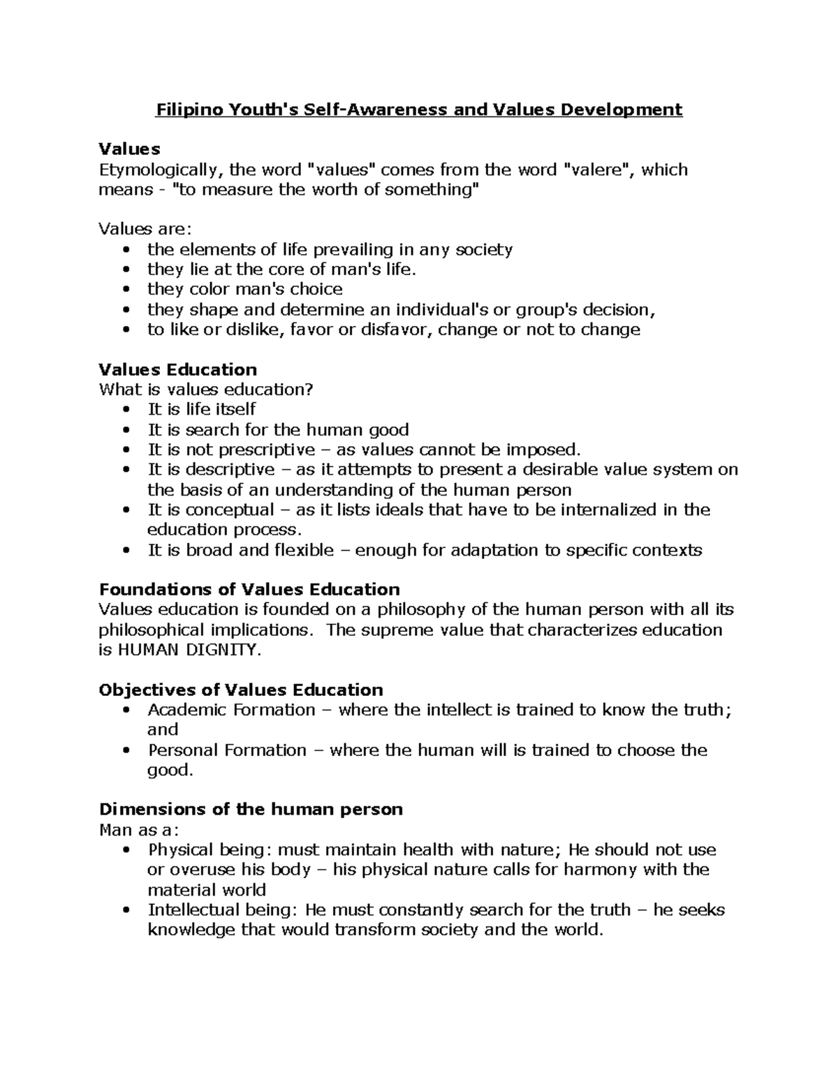 Filipino Youth's Self-Awareness and Values Development - Filipino Youth ...