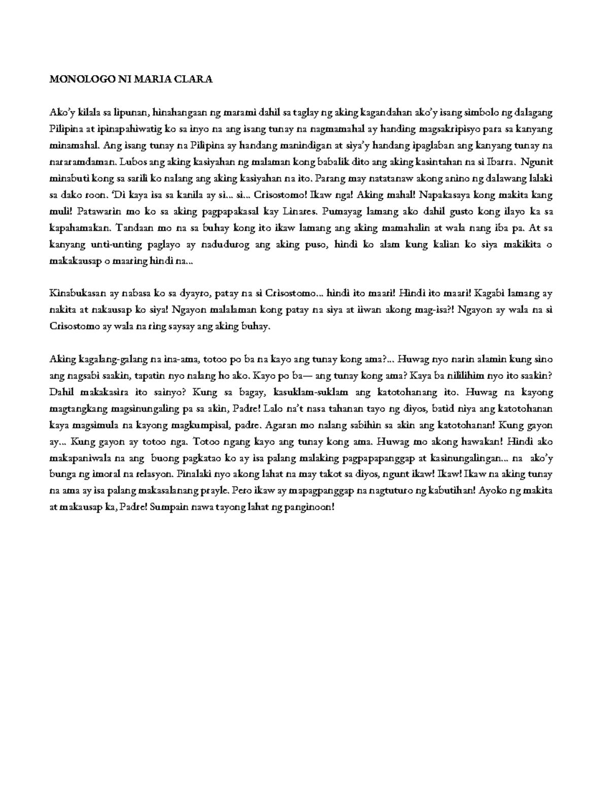 Monologo ni Maria Clara sa "Noli Me Tangere" - Pagsusuri at Kaugnayan ...