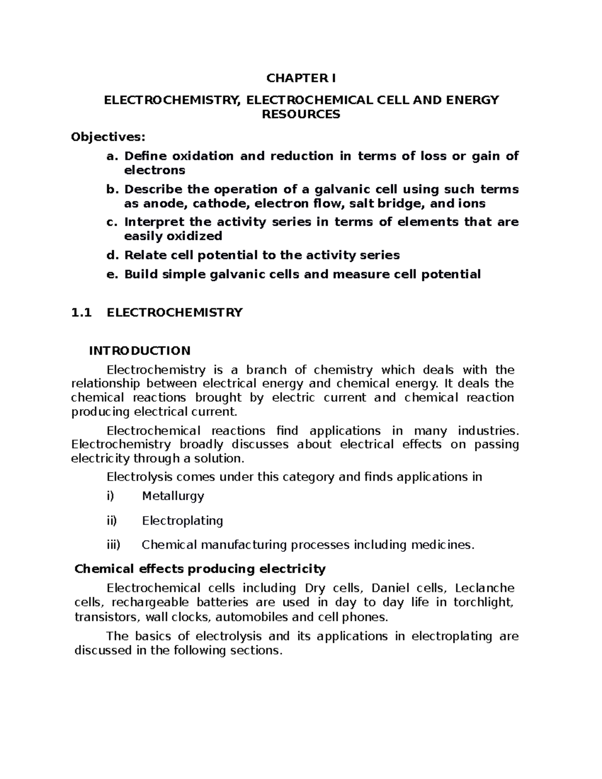 Electrochemistry & Energy Resources - CHEM 101 Lecture Notes - Studocu