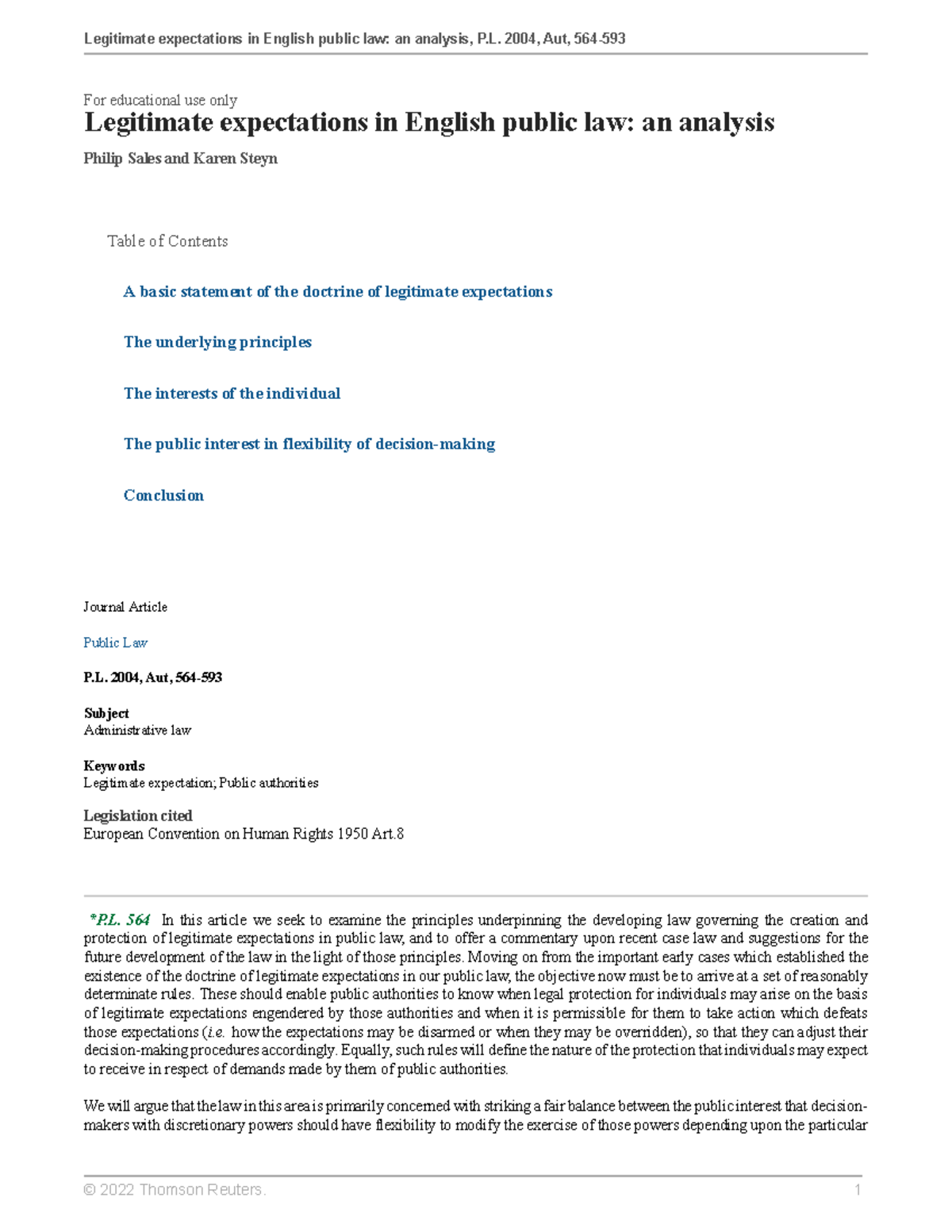 Legitimate expectations in English public law an analysis - For ...