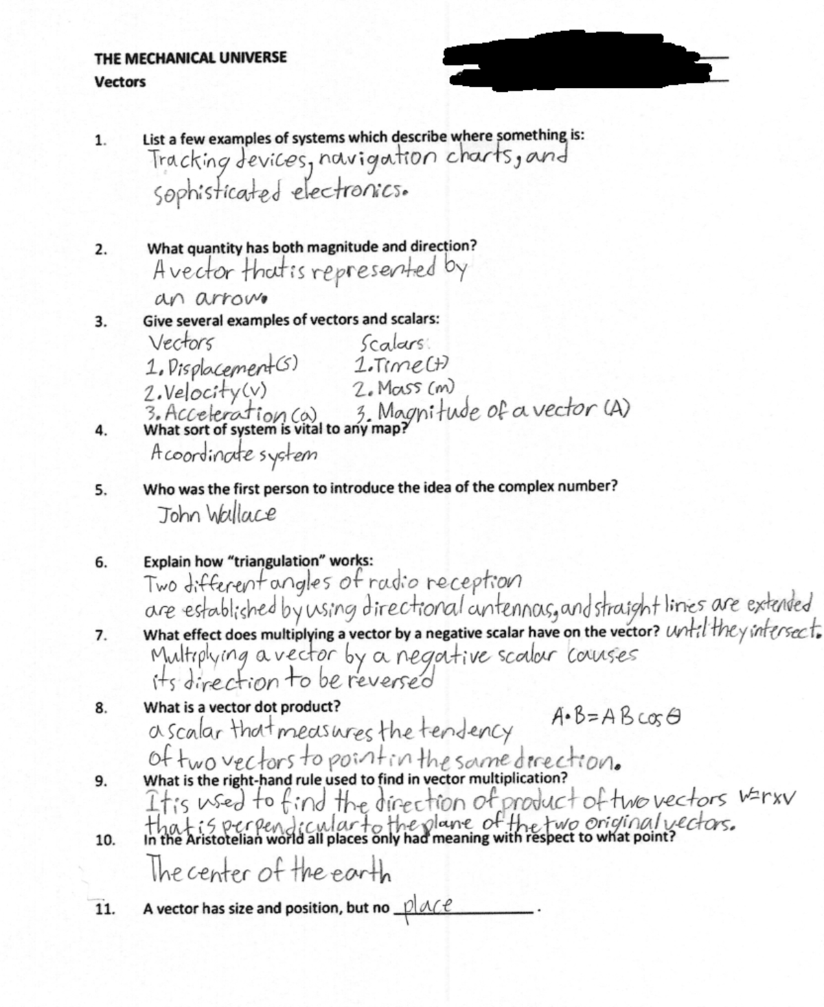 Document 2022-07-17 204137 - THE MECHANICAL UNIVERSE Vectors 1. List a ...