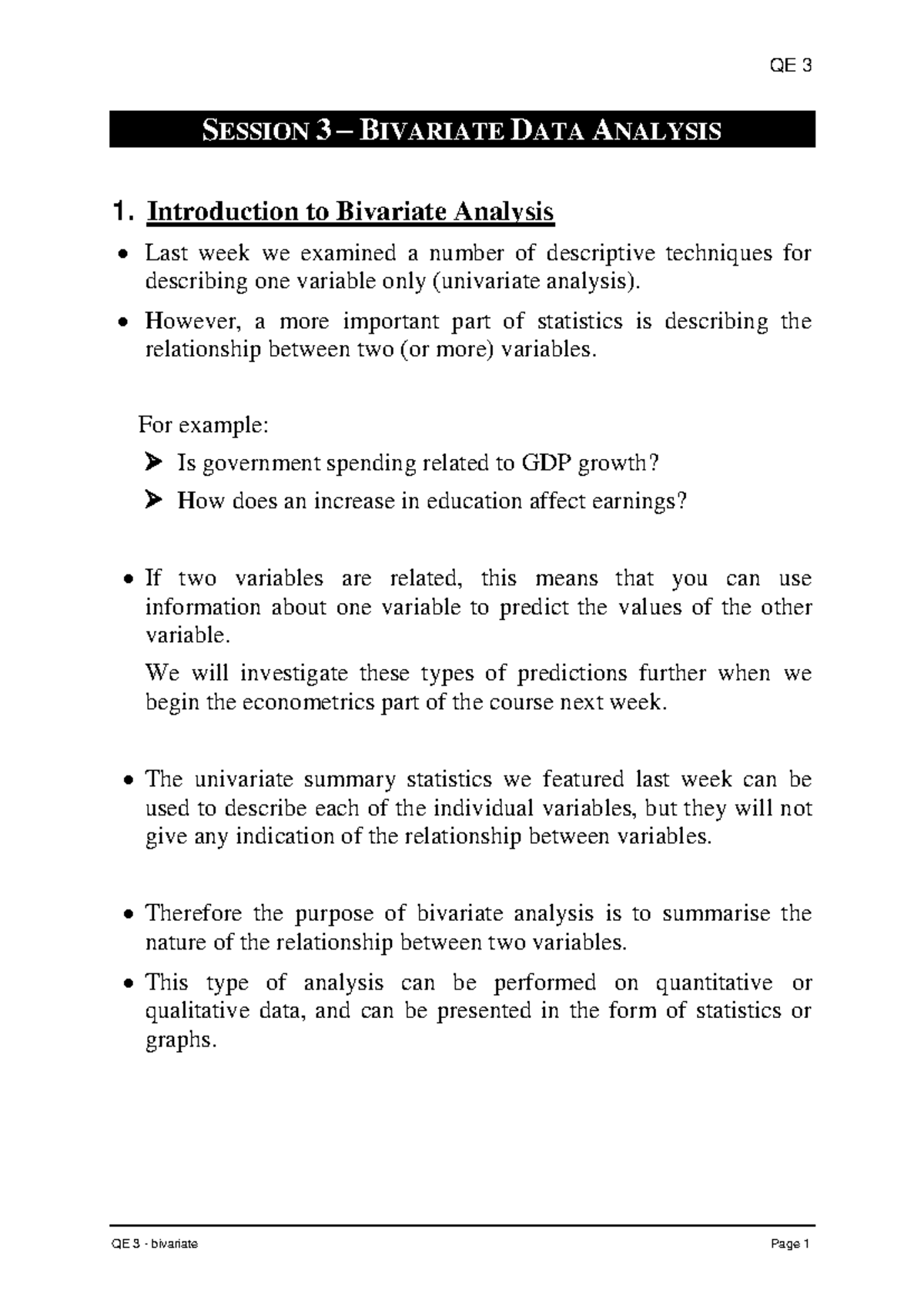 QE 3 - Bivariate Data Analysis Notes: Exploring Relationships - Studocu