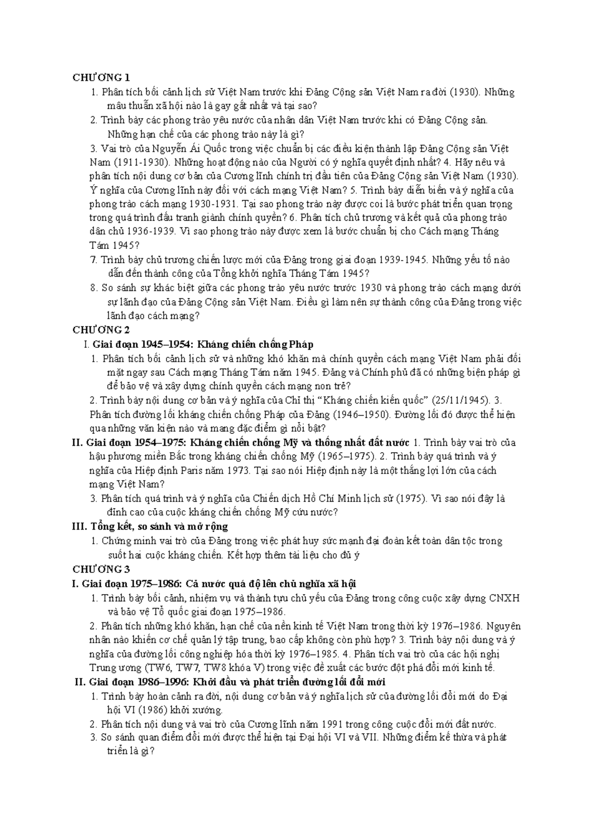 CHƯƠNG 1-3: Phân Tích Lịch Sử Việt Nam Trước và Sau 1930 - Studocu