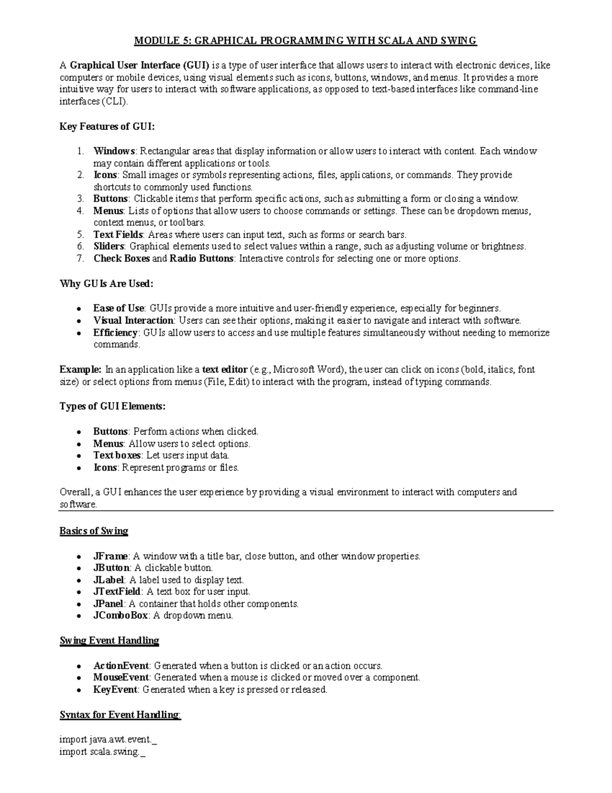 MODULE 5: GUI Programming with Scala & Swing Concepts - Studocu