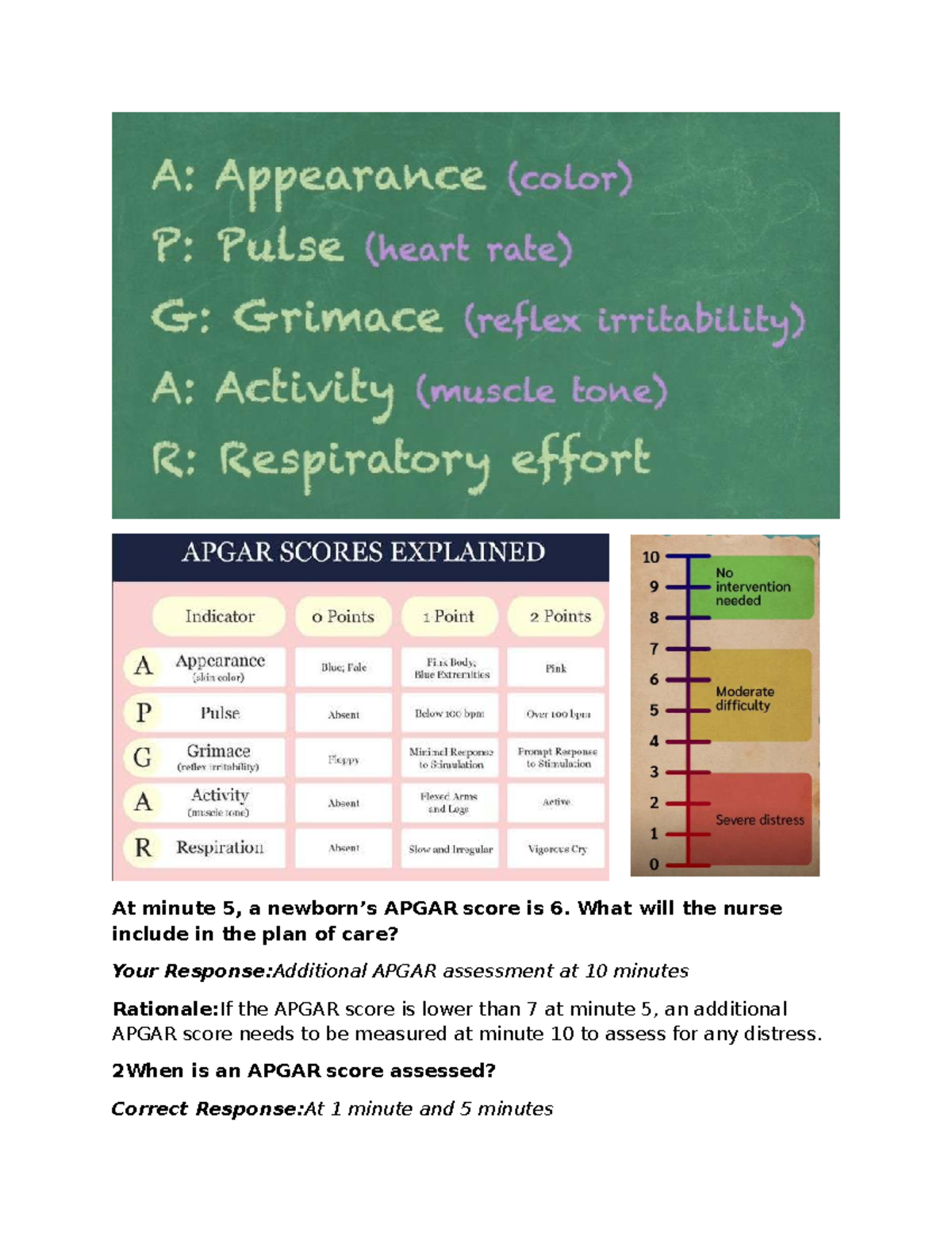 Nursing Quiz: APGAR Score Assessment at 1 and 5 Minutes - Studocu