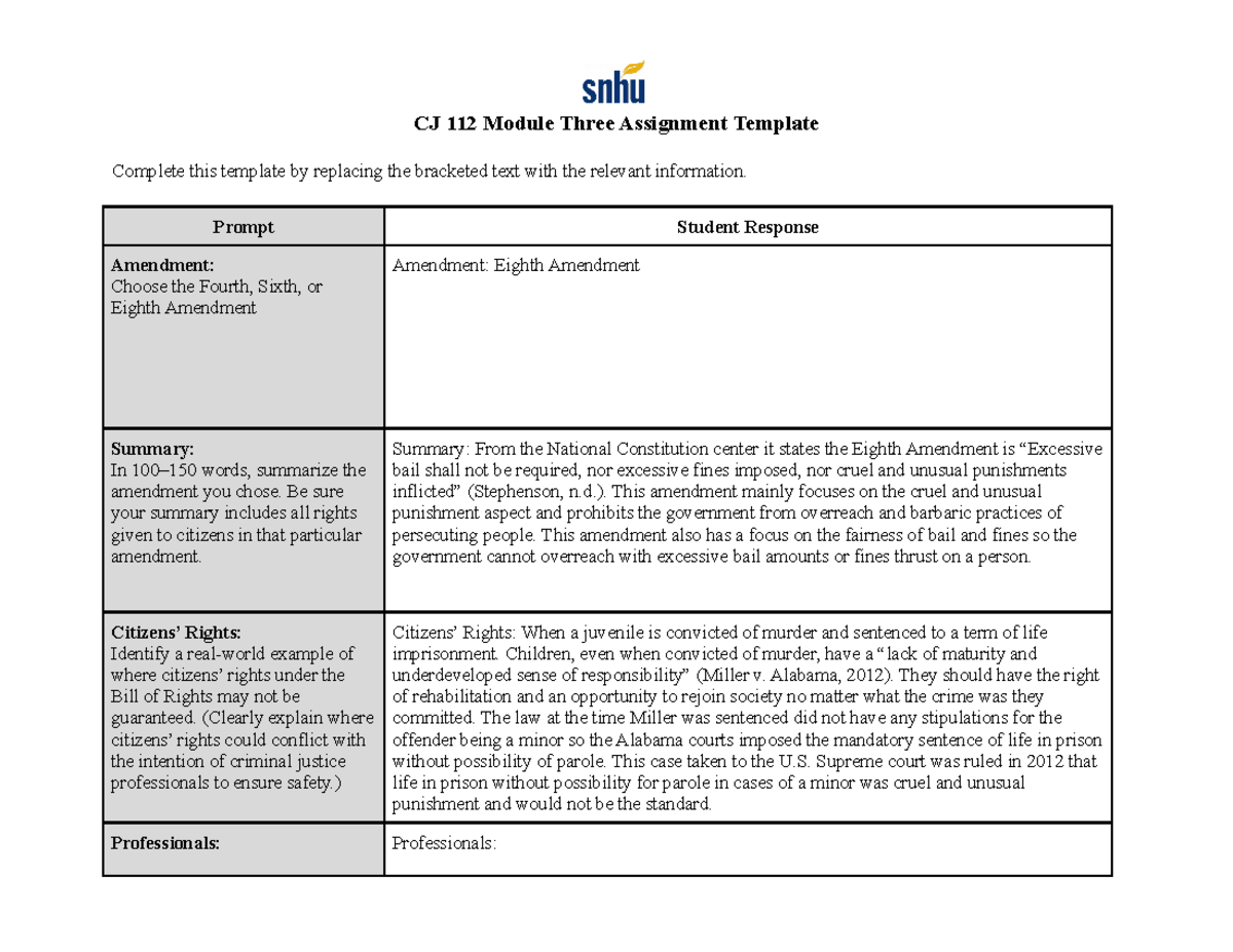 CJ 112 Module Three Assignment Template - Eighth Amendment - CJ 112 Module Three Assignment ...