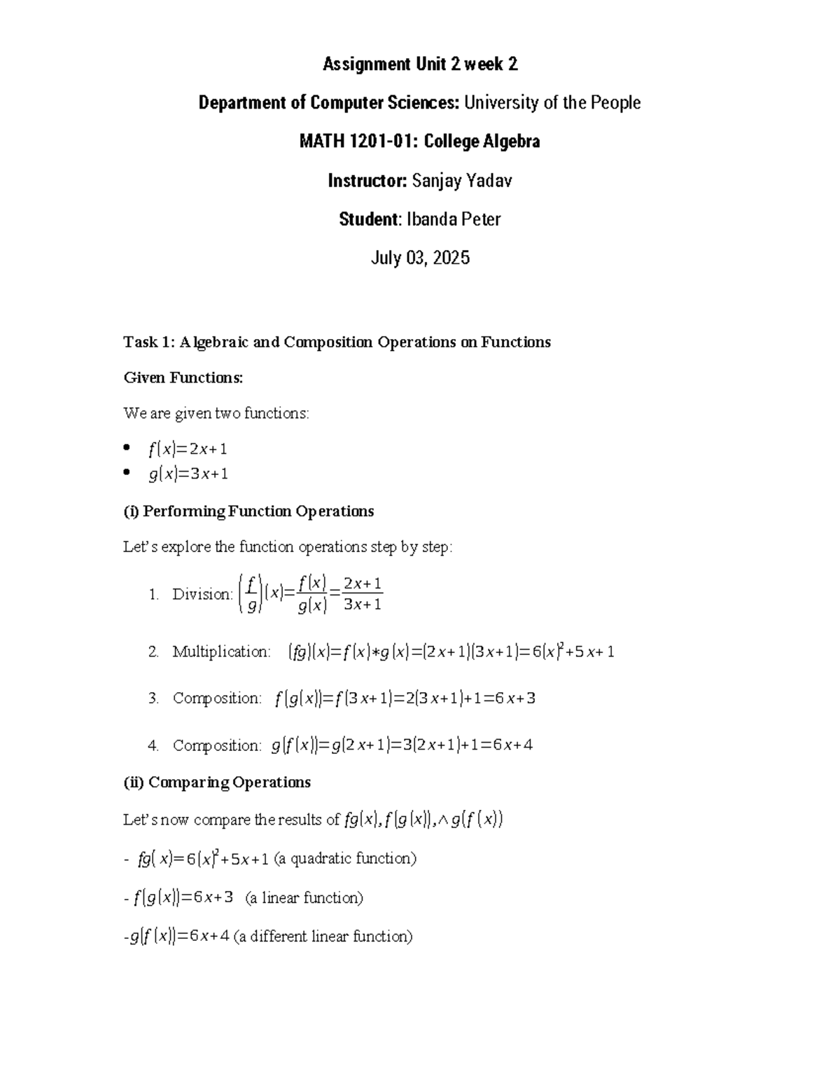 Math Unit 2: Algebraic Operations and Function Transformations - Studocu