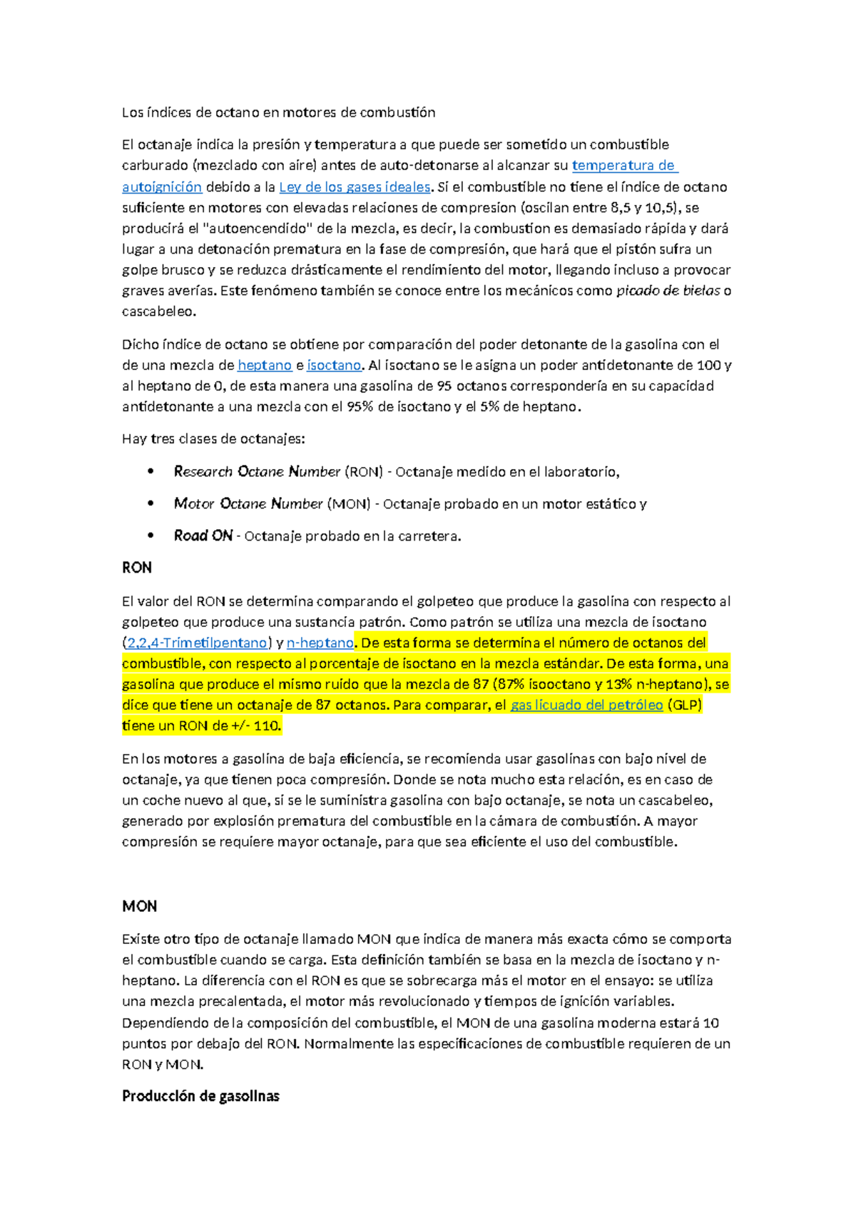 Oct Qui - Índices de Octano y su Importancia en Motores de Combustión ...