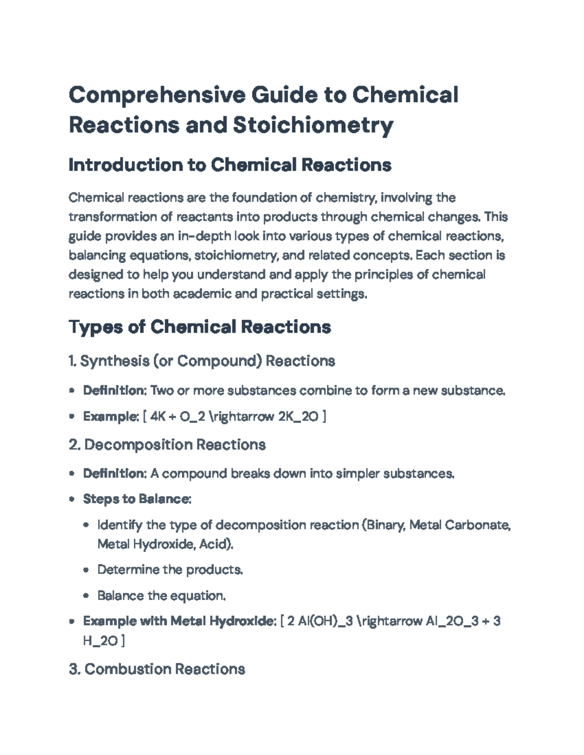 Comprehensive Guide to Chemical Reactions & Stoichiometry Concepts ...