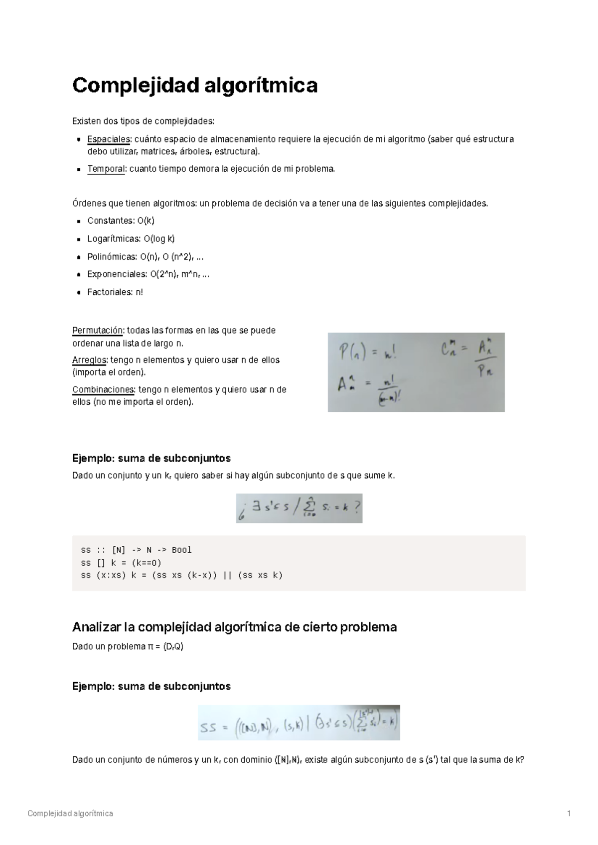 17. Complejidad algoritmica - Complejidad algorítmica Existen dos tipos de complejidades: - Studocu