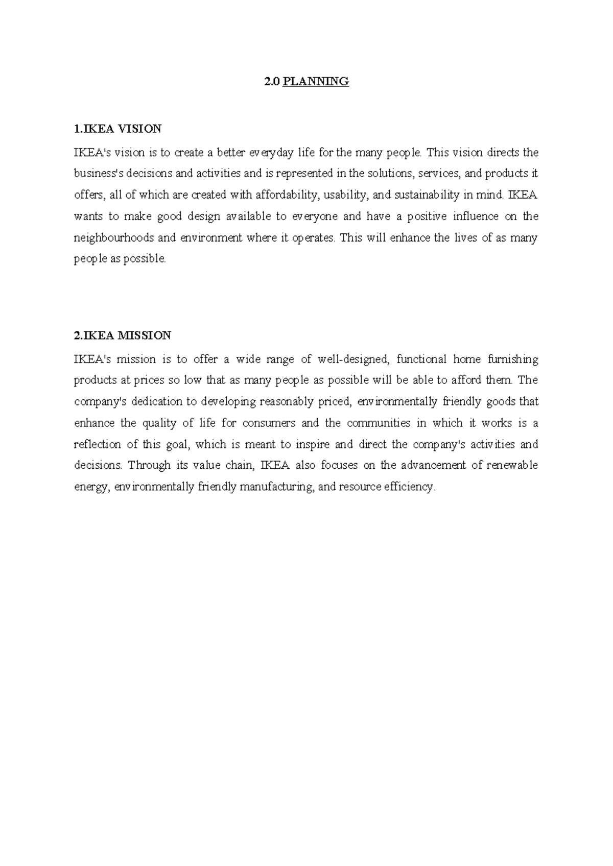IKEA Planning Report: Vision, Mission, and Strategic Plans Overview ...
