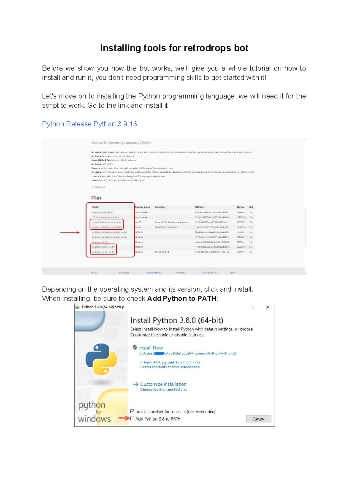 Installing Python for Retrodrops Bot Setup Instructions - Studocu