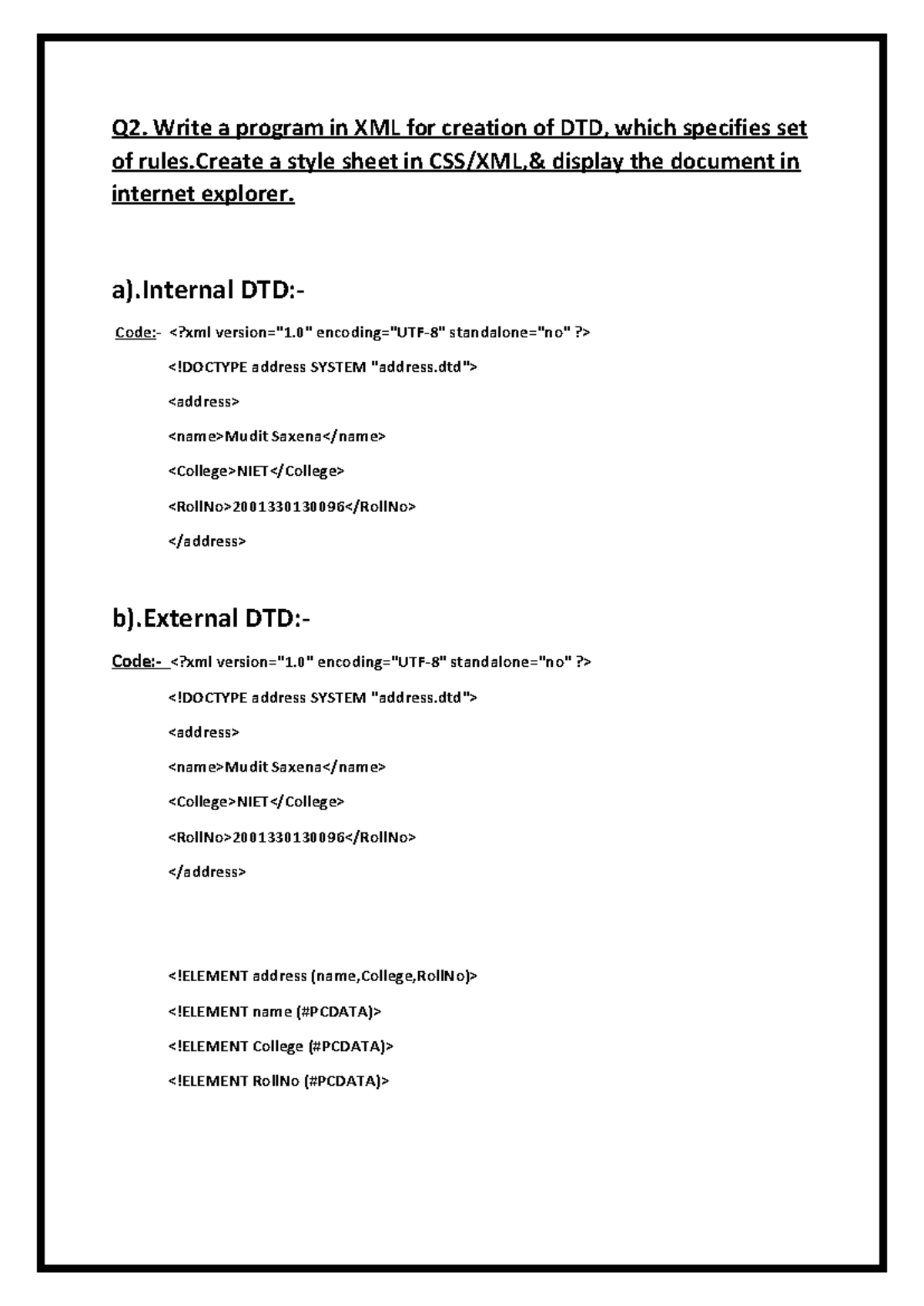 XML DTD & Schema Programs with CSS Styling Techniques - Studocu