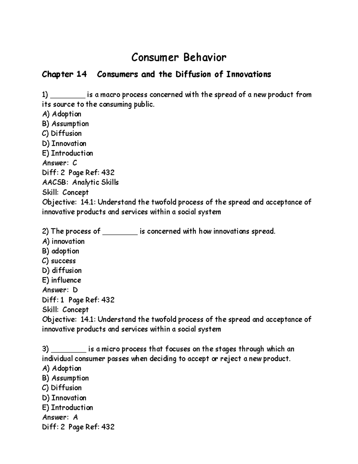 Consumer Decision Making and Innovation Diffusion - MCQs Solutions ...