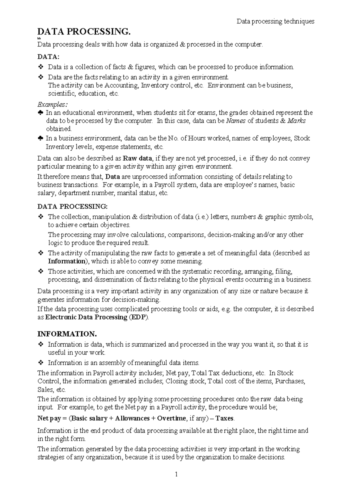 Data Processing Concepts - Form 3 Overview - Studocu