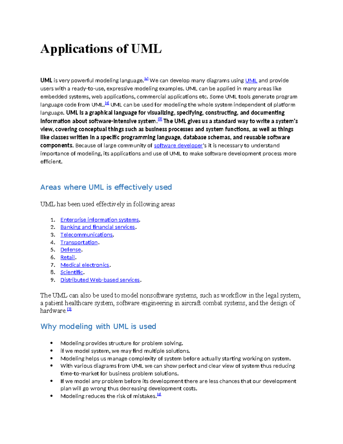 Applications of UML - [1] We can develop many diagrams using UML and provide users with a - Studocu