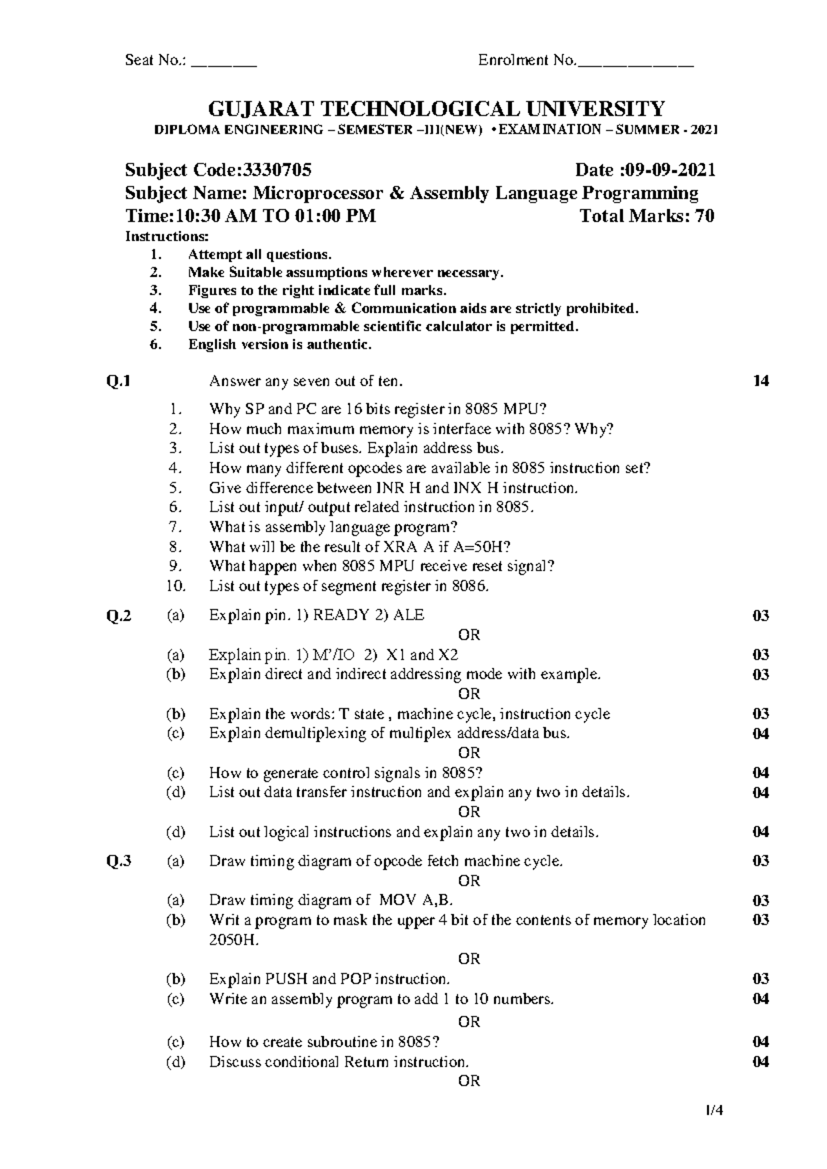 3330705 Microprocessor & Assembly Language Programming Exam - Summer ...