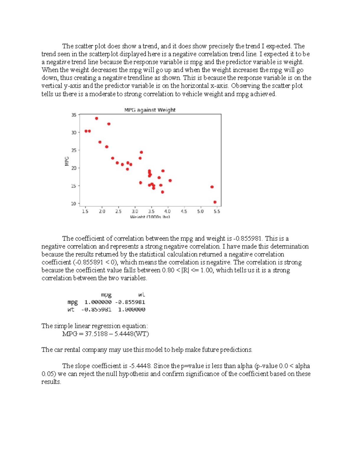Module Five Discussion - The scatter plot does show a trend, and it ...