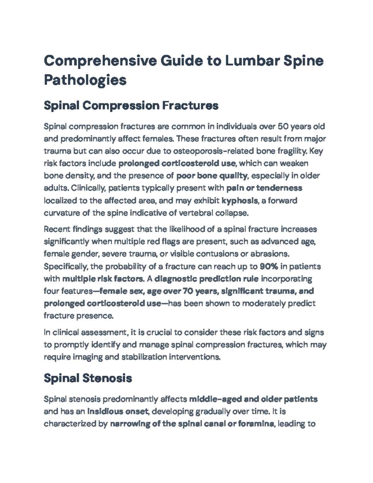 Comprehensive Guide to Lumbar Spine Pathologies and Management (MED 101 ...