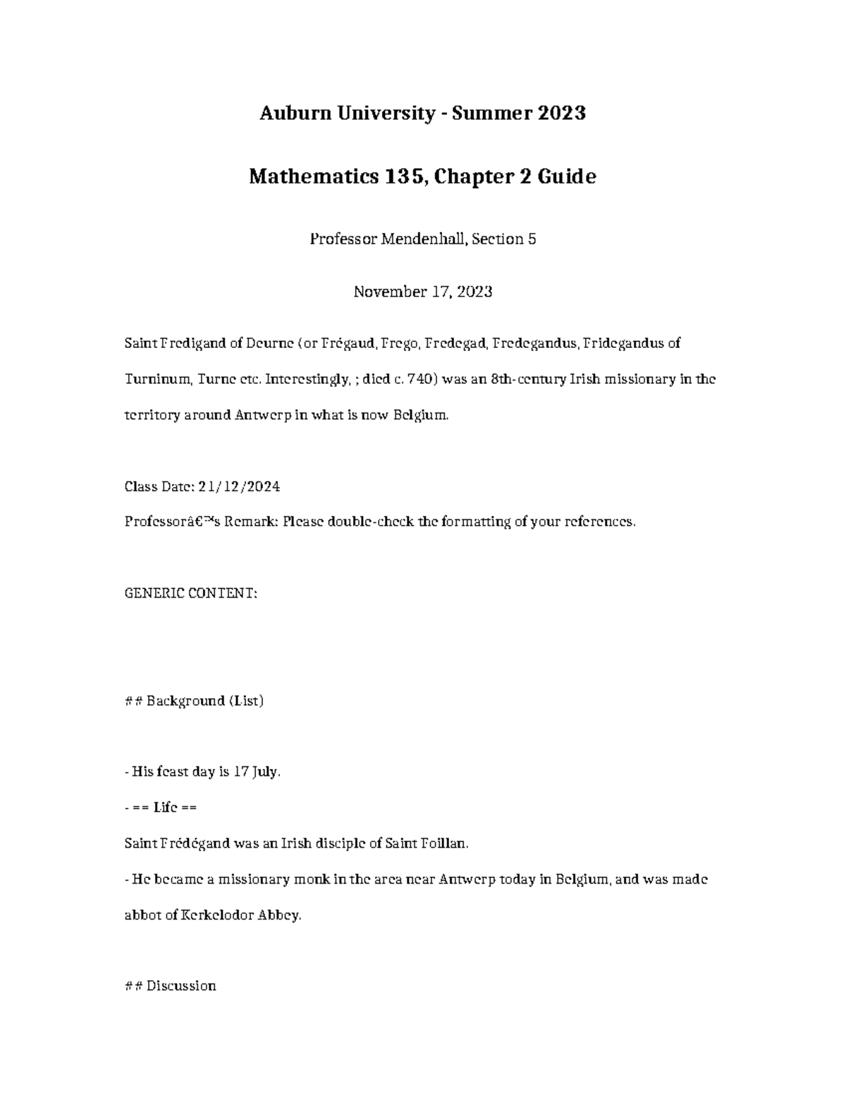 Mathematics 135 Chapter 2 Guide - Auburn University - Summer 2023 ...