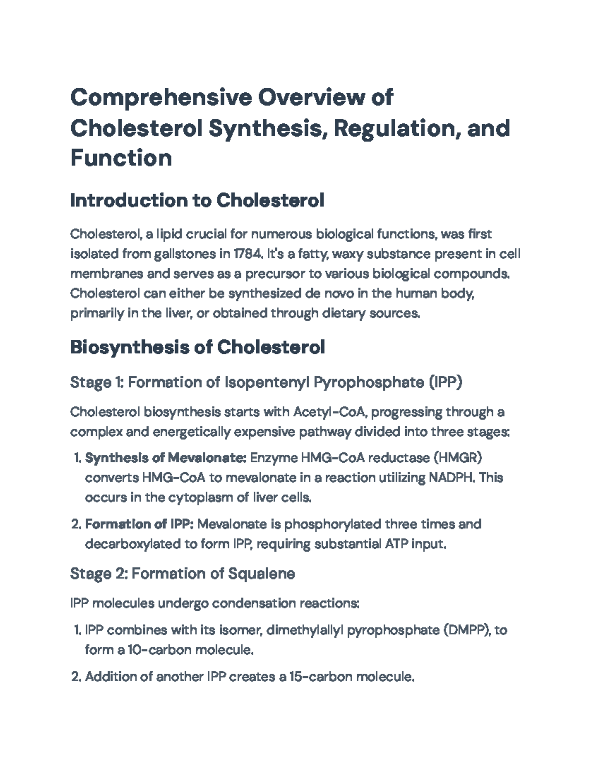 Cholesterol Synthesis and Function: A Comprehensive Overview ...