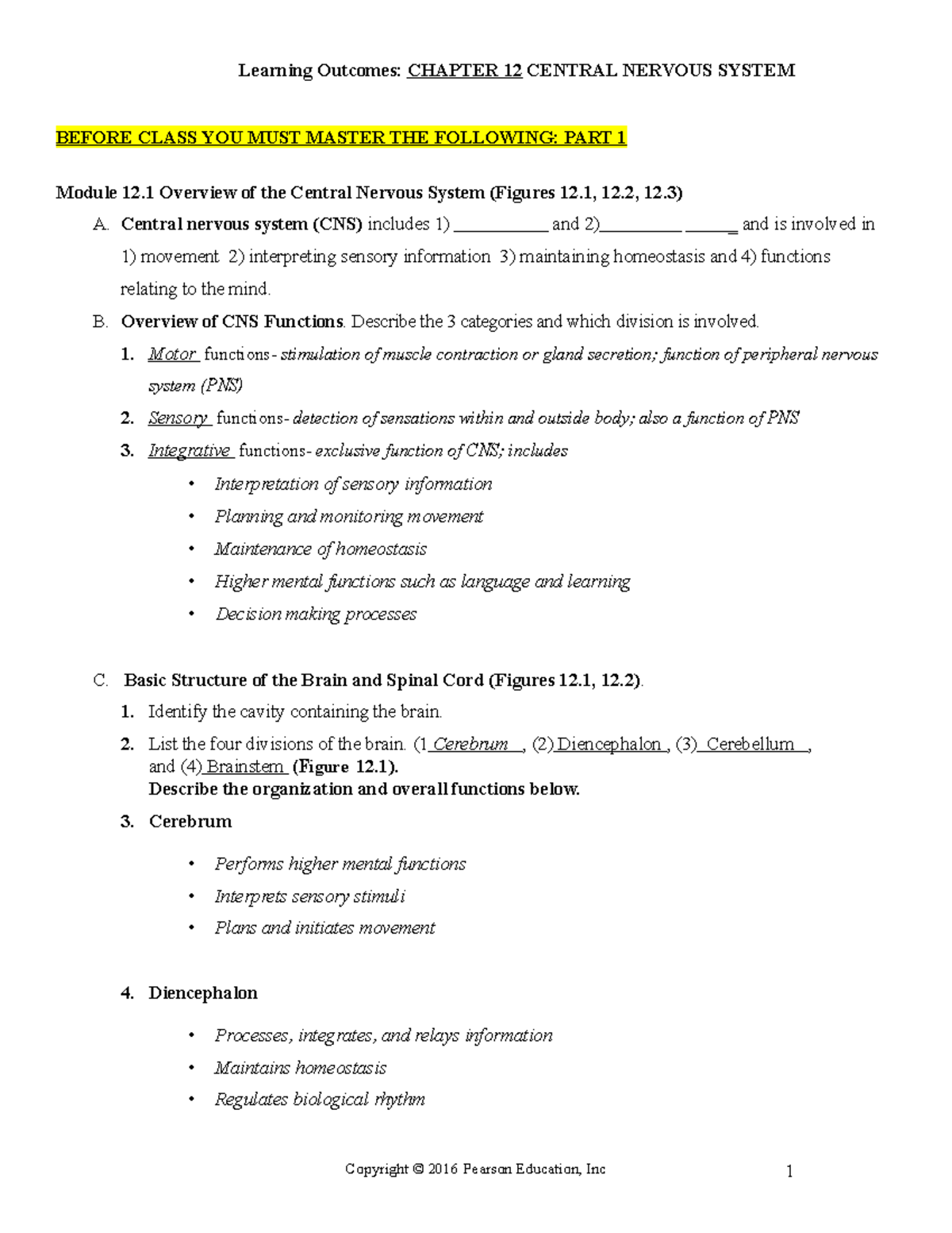 Chapter 12 CNS Overview: Key Functions and Structures Explained - Studocu