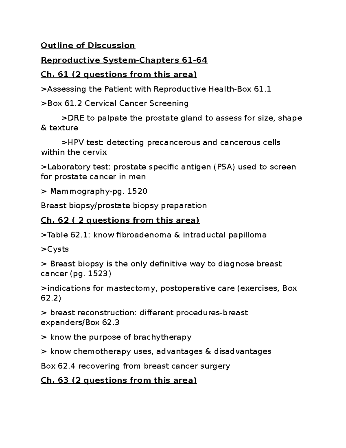 Outline of Discussion: Reproductive Health Ch. 61-63 (Fall 2025) - Studocu