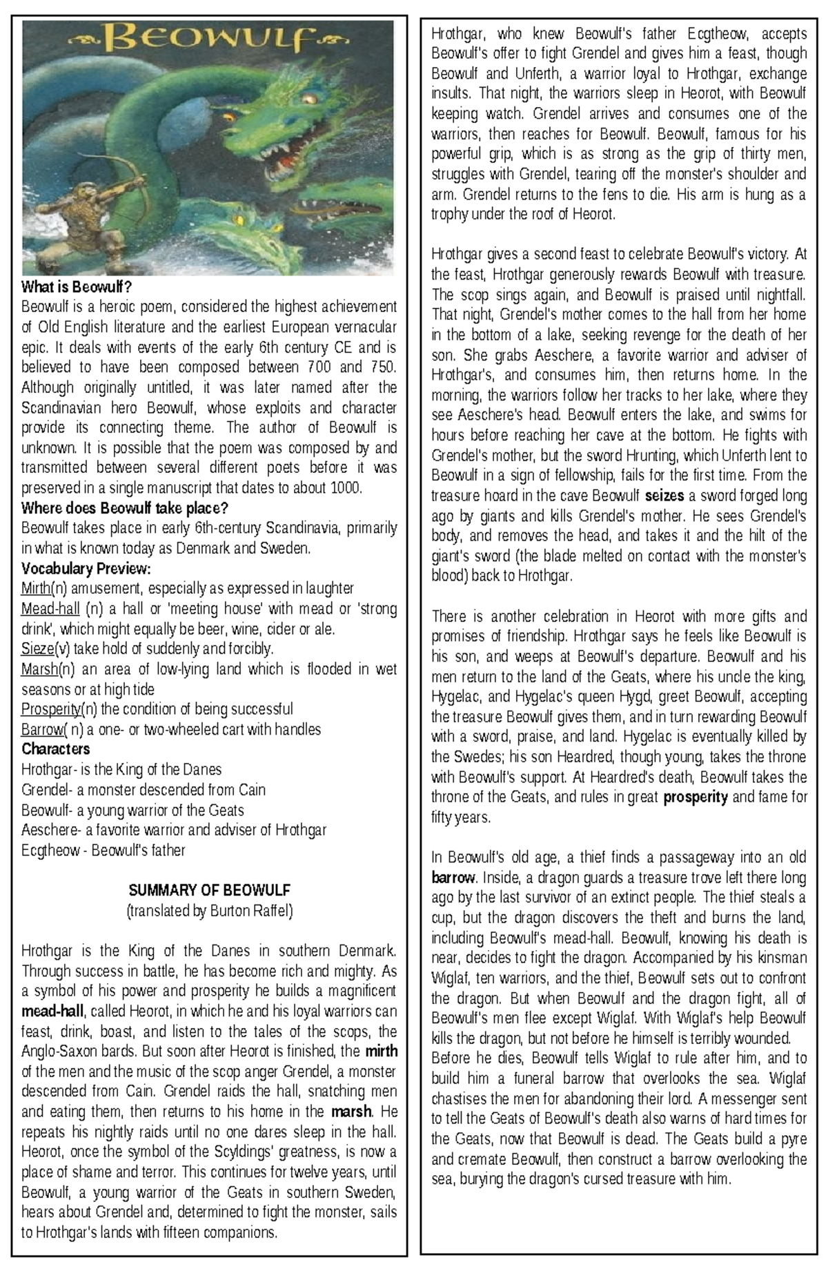 Beowulf Story - What is Beowulf? Beowulf is a heroic poem, considered ...