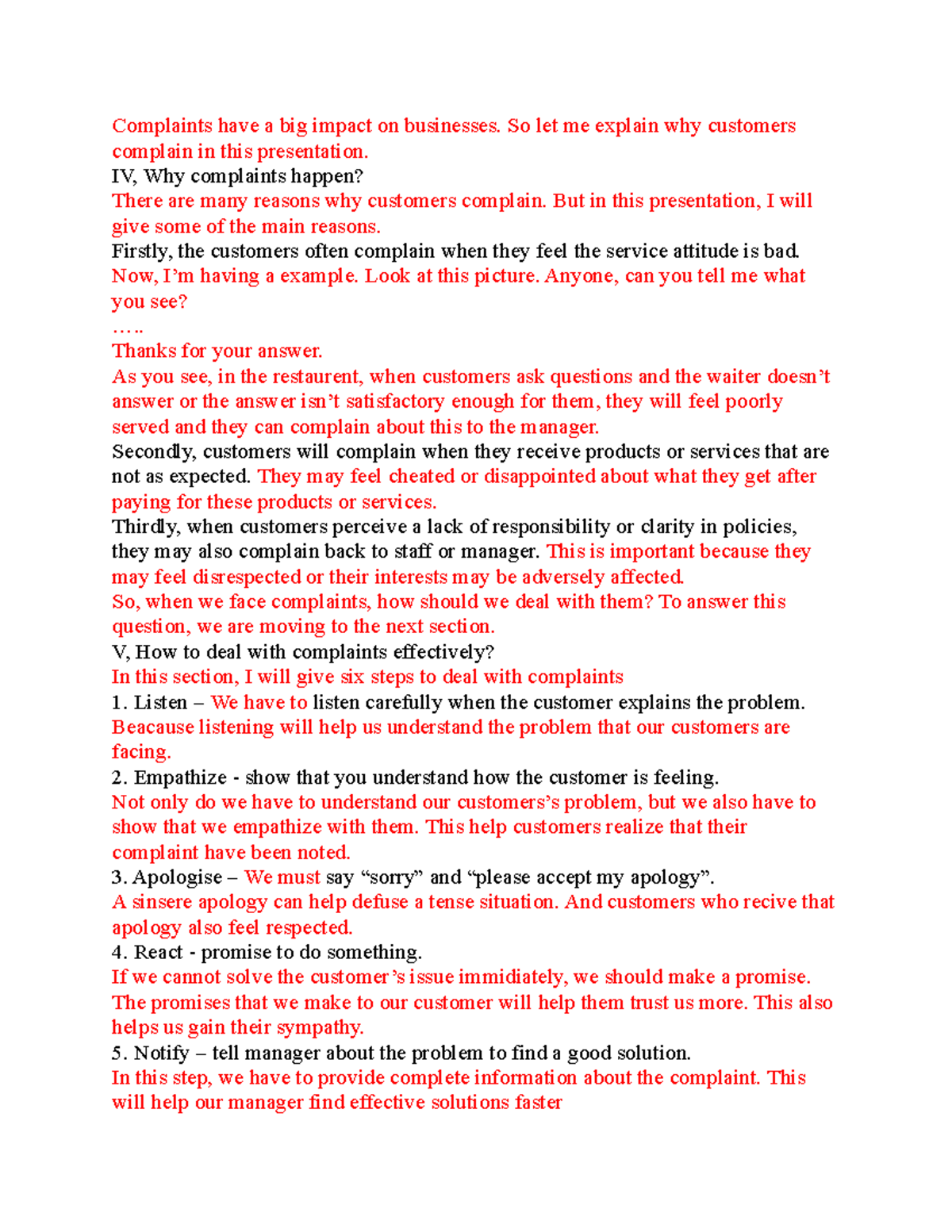 Understanding Customer Complaints: Causes & Solutions (IV) - Studocu