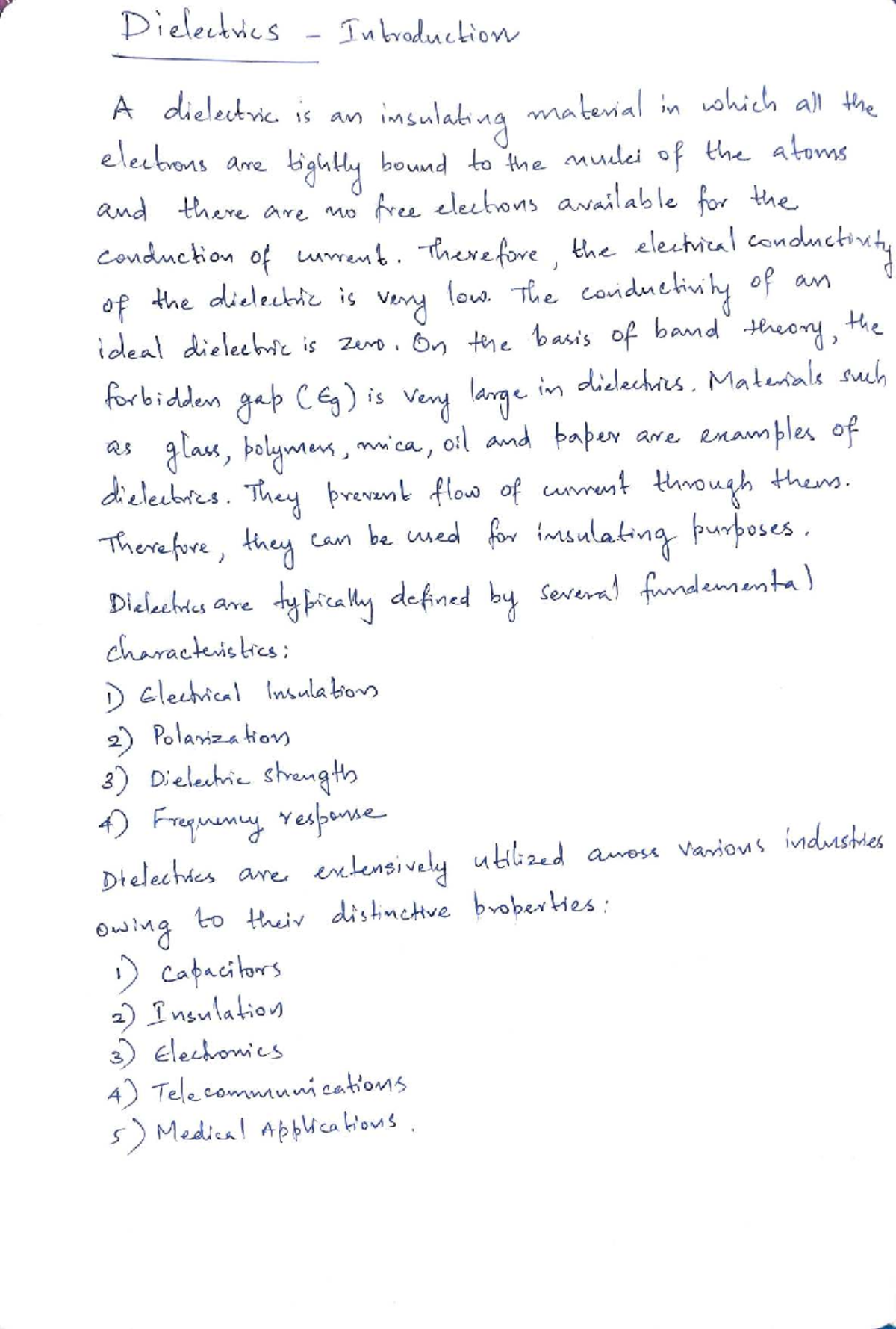 Dielectrics Overview - PHYS 101: Semester 1 Electrical Sciences - Studocu